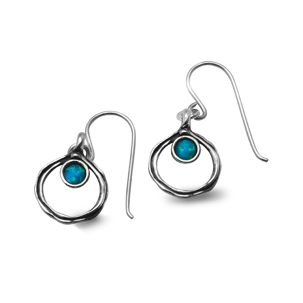 Shablool Designer Silver and Opal Earrings - E01900 - Ogham Jewellery