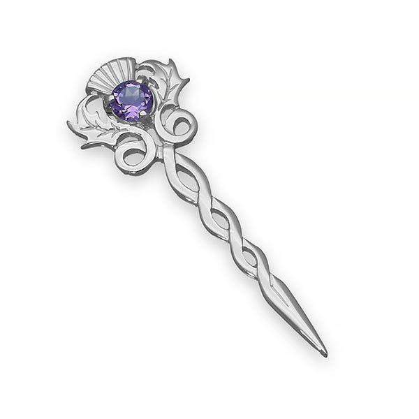 Sterling Silver or 9ct Gold Kilt Pin - Amethyst, Citrine or Smoky Quartz - CB36 - Ogham Jewellery